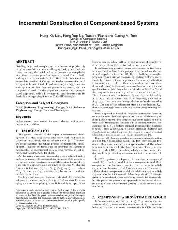 (PDF) Incremental construction of component-based systems