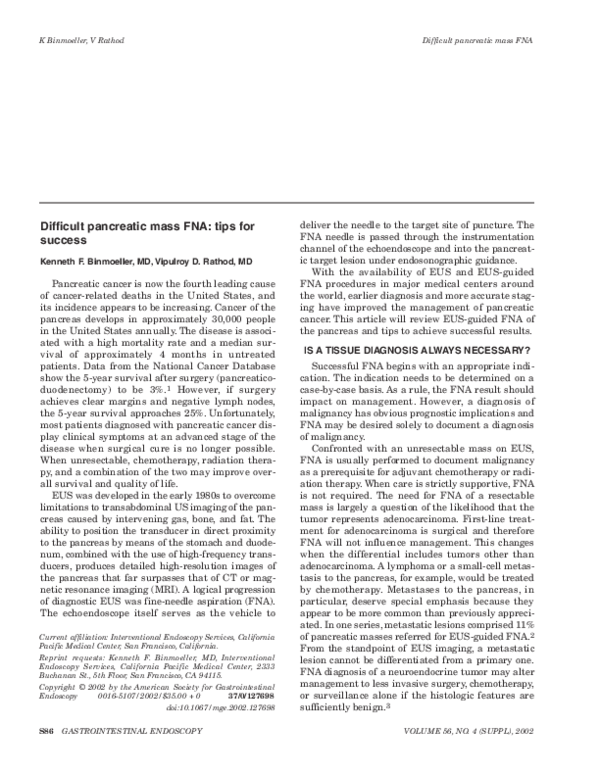 (PDF) Difficult pancreatic mass FNA: Tips for success