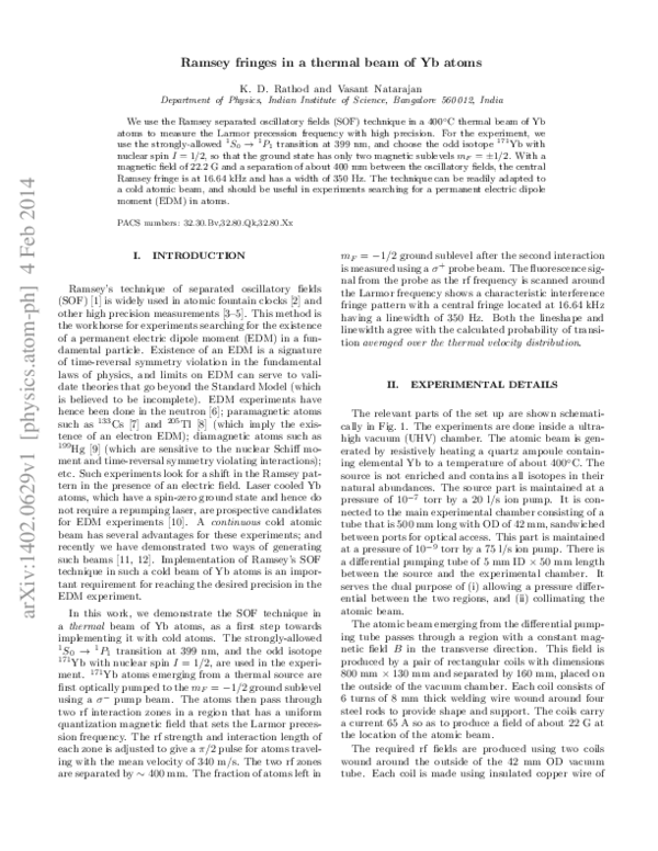 (PDF) Ramsey fringes in a thermal beam of Yb atoms