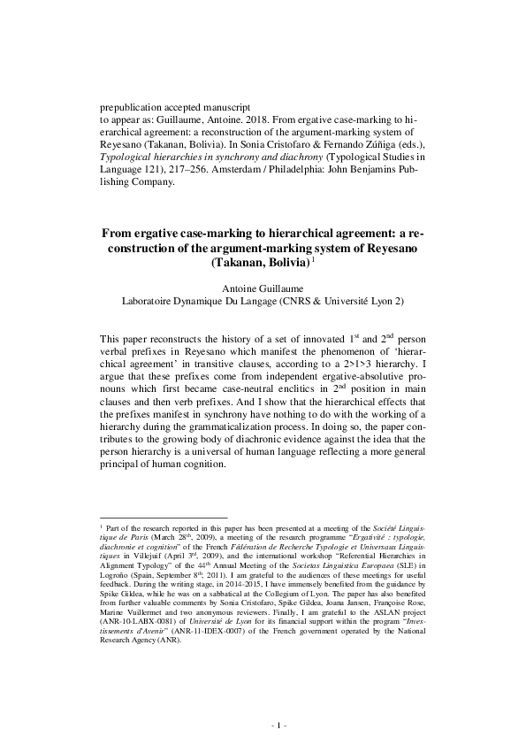 (PDF) From ergative case-marking to hierarchical agreement. A ...