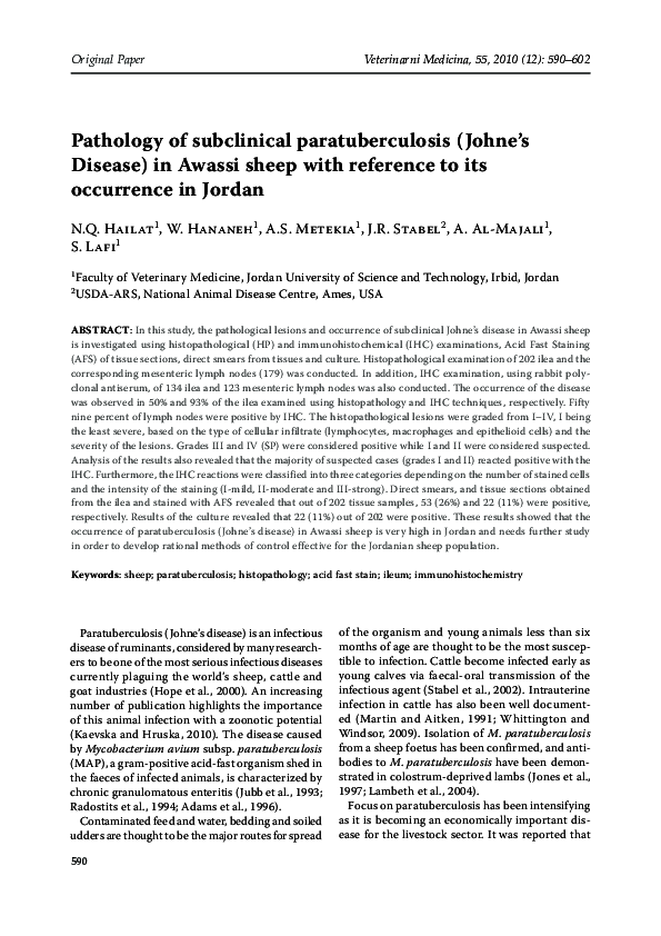 (PDF) Pathology of subclinical paratuberculosis (Johne's Disease) in ...