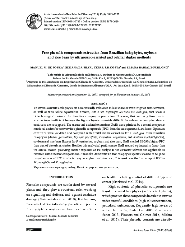 (PDF) Free phenolic compounds extraction from Brazilian halophytes ...