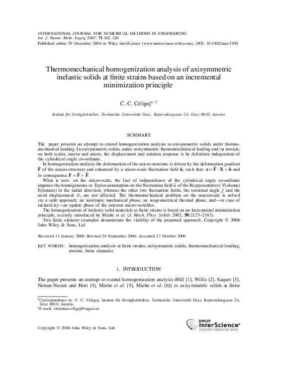 (PDF) Thermomechanical homogenization analysis of axisymmetric inelastic solids at finite ...
