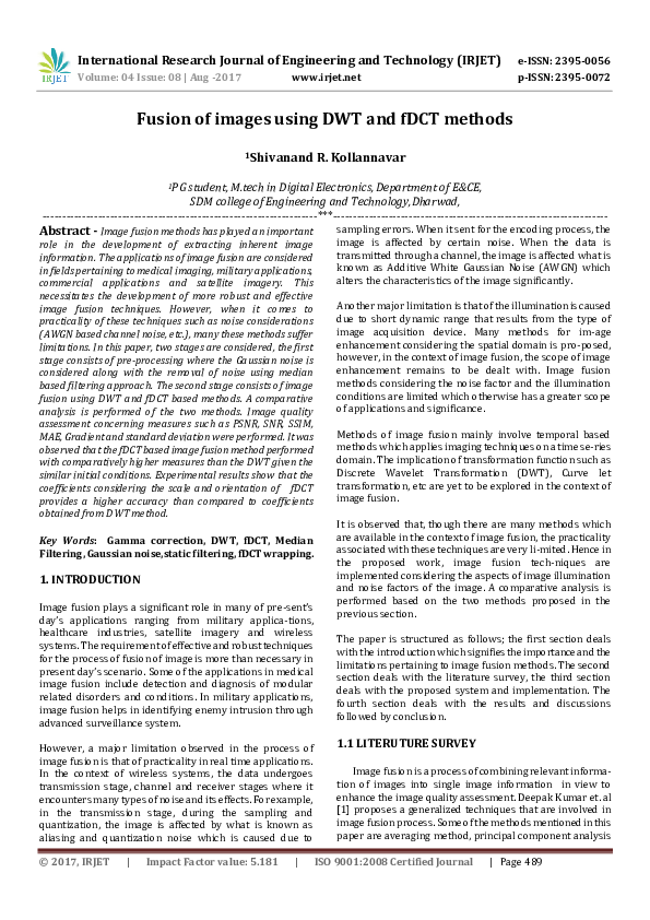 Pdf Fusion Of Images Using Dwt And Fdct Methods Shivanand Kollannavar