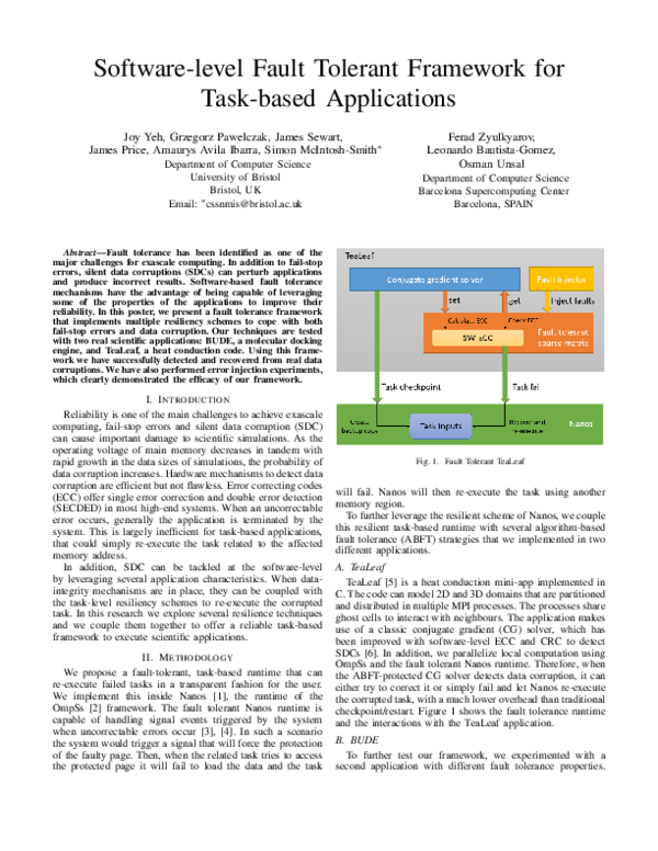 Pdf Software Level Fault Tolerant Framework For Task Based Applications Joy Yeh