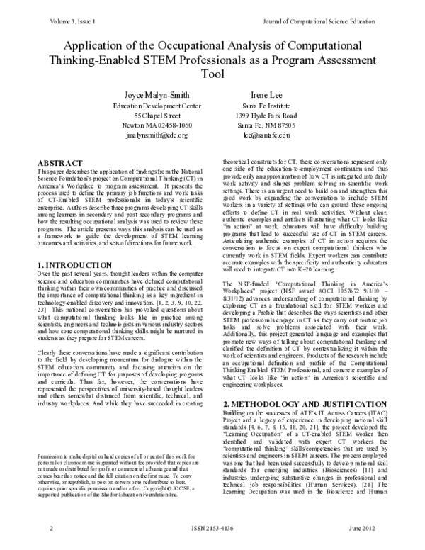 Pdf Application Of The Occupational Analysis Of Computational Thinking Enabled Stem