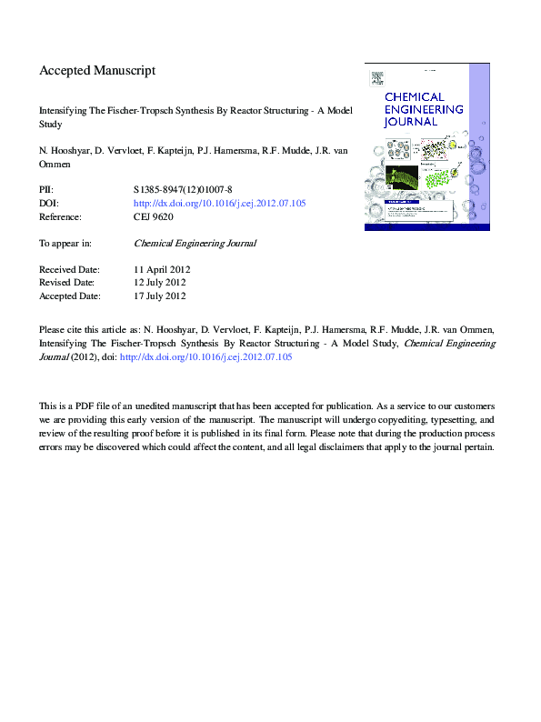 (PDF) Intensifying the Fischer–Tropsch Synthesis by reactor structuring – A model study
