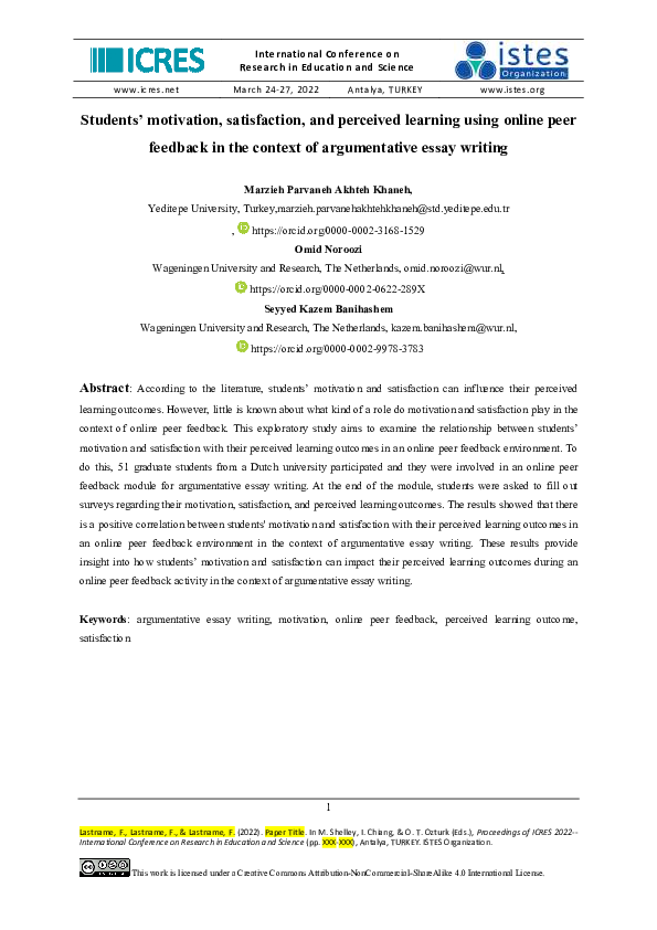 (PDF) Motivation and Learning in Online Peer Feedback