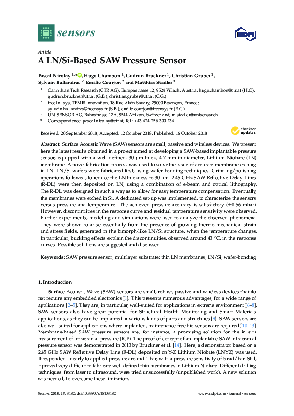 (PDF) A LN/Si-Based SAW Pressure Sensor