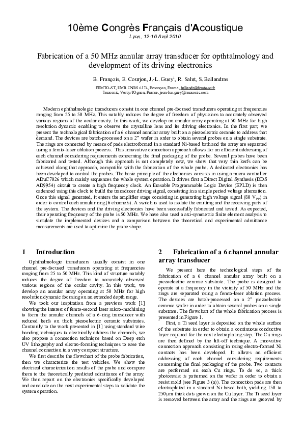 (PDF) Fabrication of a 50 MHz annular array transducer for ...