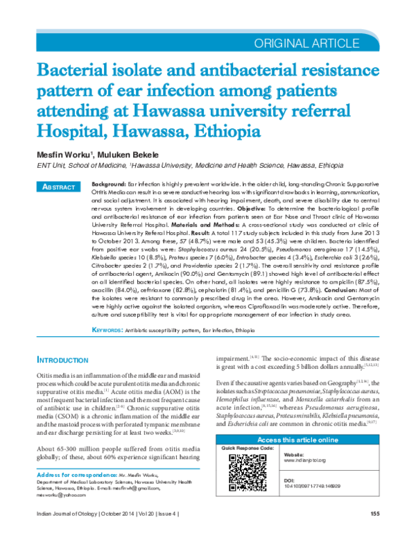 Bacterial isolate and antibacterial resistance pattern of ear infection ...