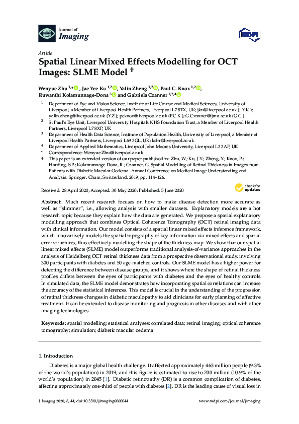(PDF) Spatial Linear Mixed Effects Modelling for OCT Images: SLME Model