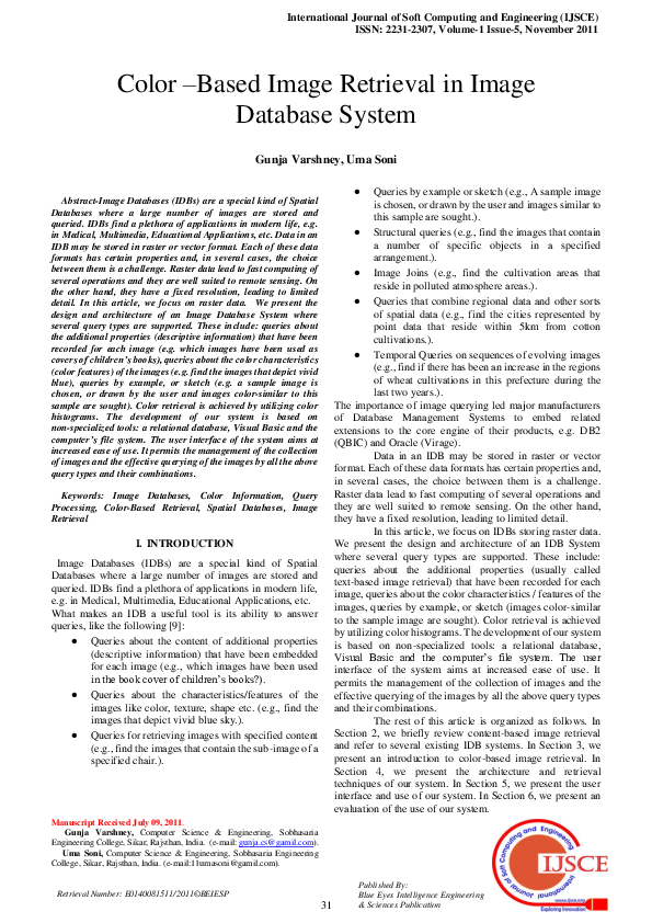 (PDF) Color - Based Image Retrieval in Image Database System
