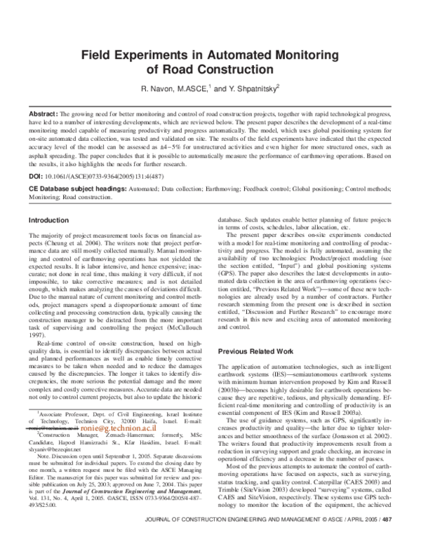 (PDF) Field Experiments in Automated Monitoring of Road Construction