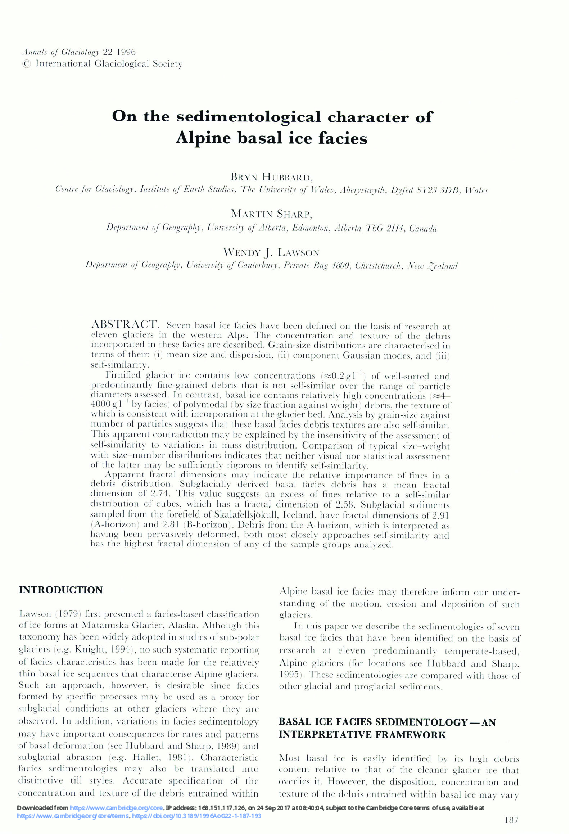 (PDF) Sedimentological Study of Alpine Basal Ice Facies