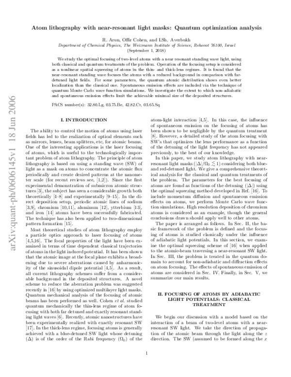 (PDF) Atom Lithography with Near-Resonant Light Masks: Quantum ...
