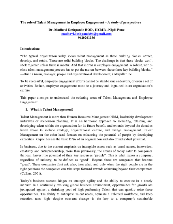 (DOC) The role of Talent Management in Employee Engagement