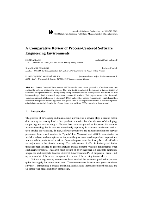 (PDF) A Comparative Review of Process-Centered Software Engineering Environments