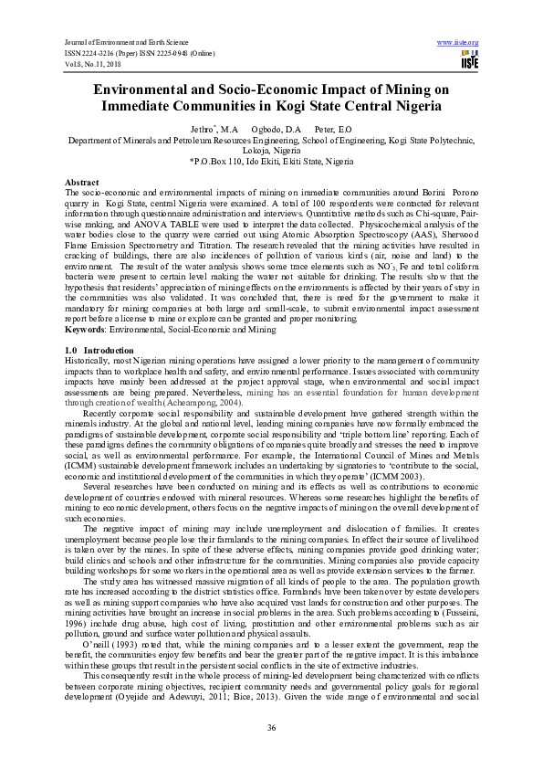 (PDF) Environmental and Socio-Economic Impact of Mining on Operational Communities in Tonkolili ...