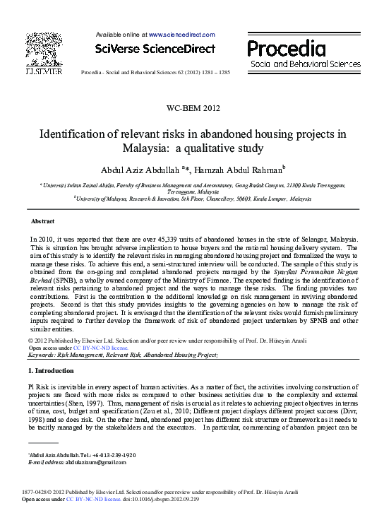 (PDF) Identification of Relevant Risks in Abandoned Housing Projects in ...