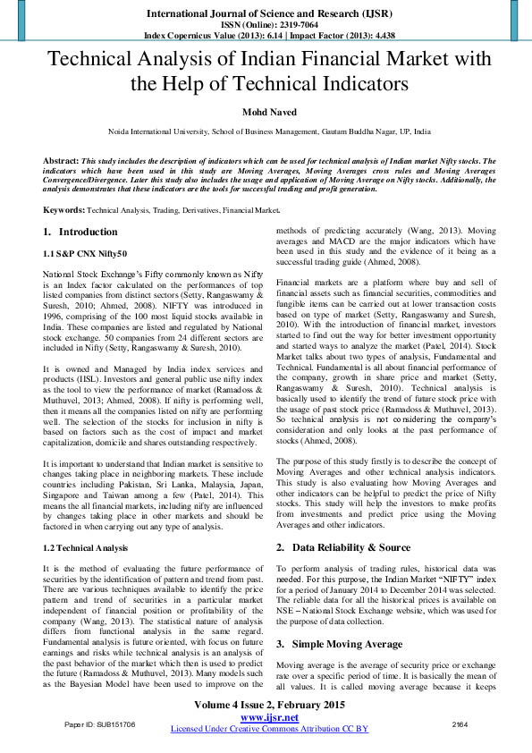 (PDF) Technical Analysis of Indian Financial Market with the Help of Technical Indicators