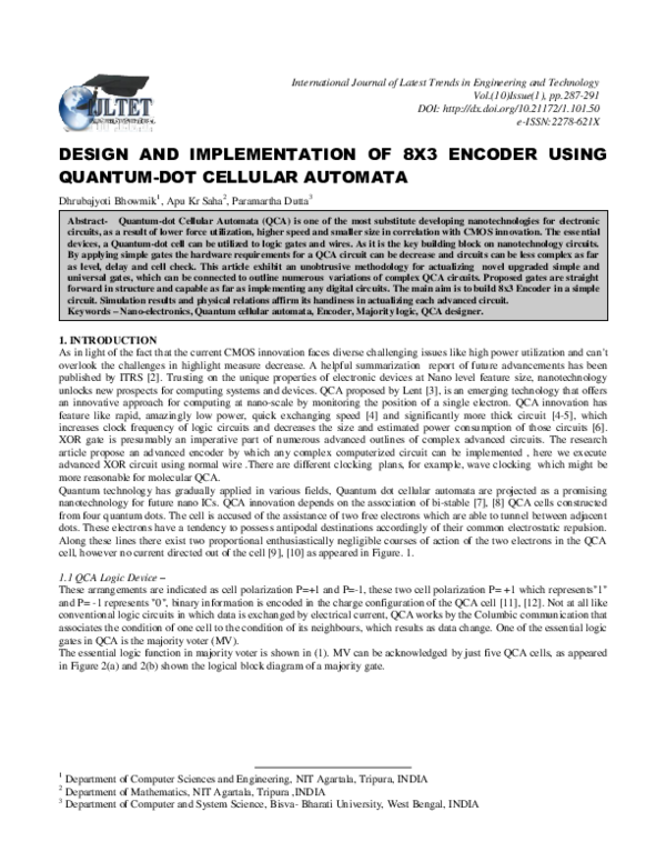 (PDF) Design and Implementation of 8X3 Encoder Using Quantum-Dot Cellular Automata