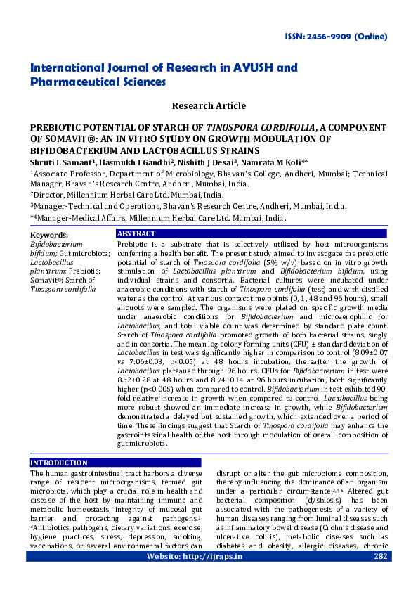 (PDF) Prebiotic Potential of Starch of Tinospora Cordifolia, a ...