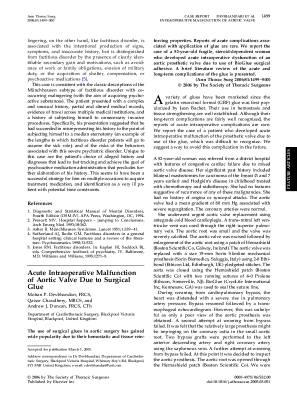 (PDF) Acute Intraoperative Malfunction of Aortic Valve Due to Surgical Glue