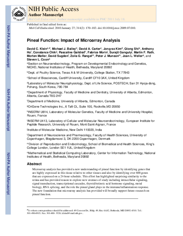 (PDF) Pineal function: Impact of microarray analysis