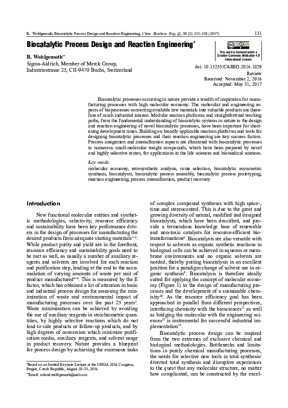 (PDF) Biocatalytic Process Design and Reaction Engineering