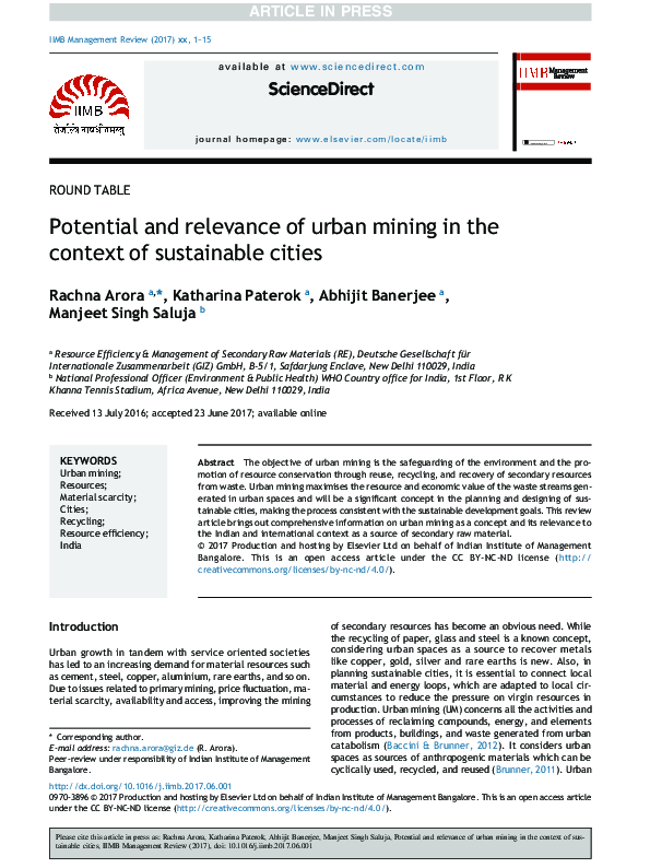 (PDF) Potential and relevance of urban mining in the context of ...