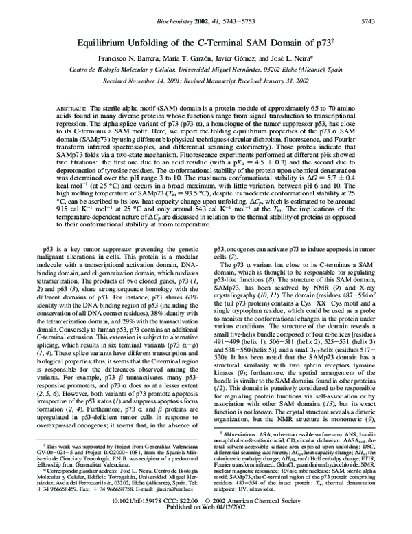 (PDF) Equilibrium Unfolding of the C-Terminal SAM Domain of p73