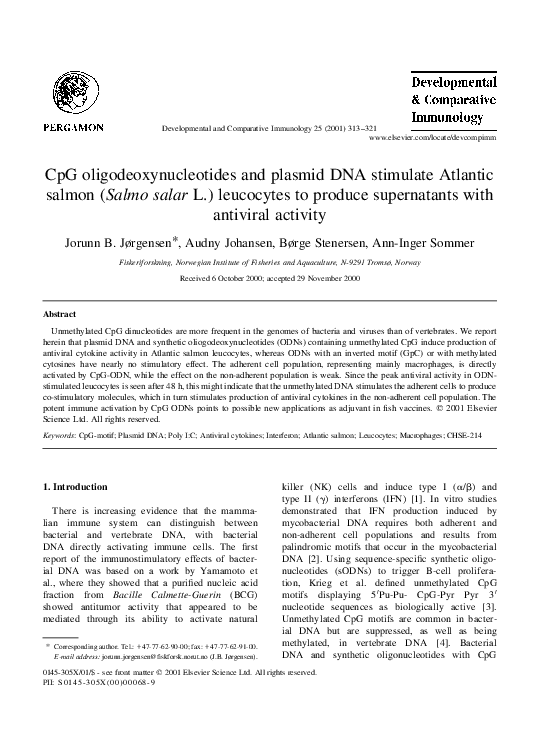 (PDF) CpG oligodeoxynucleotides and plasmid DNA stimulate Atlantic salmon (Salmo salar L ...