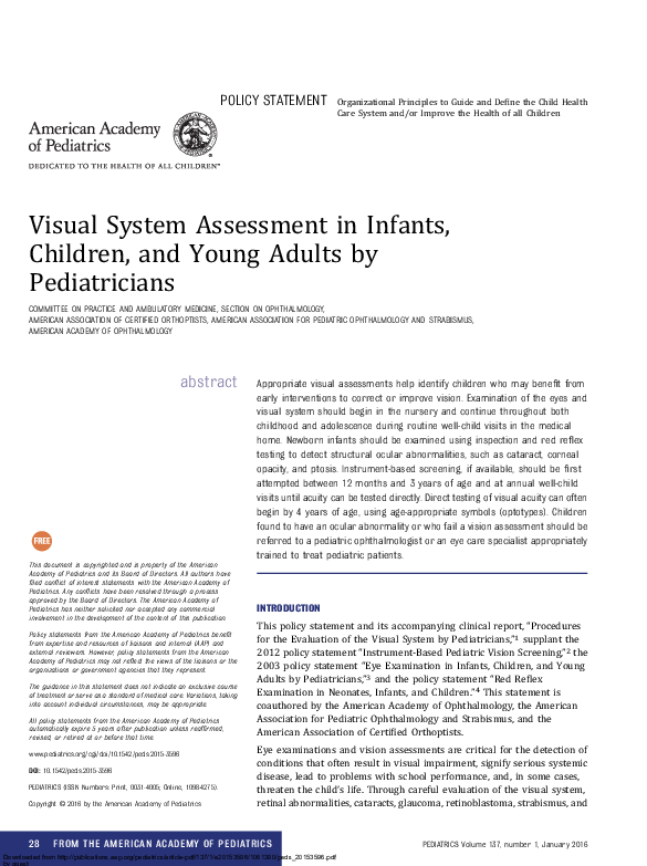 (PDF) Visual System Assessment in Infants, Children, and Young Adults by Pediatricians