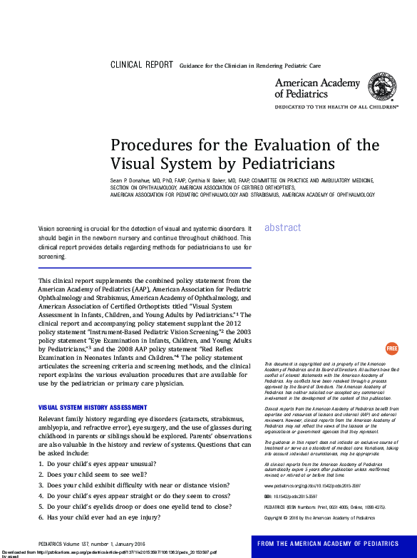(PDF) Procedures for the Evaluation of the Visual System by Pediatricians