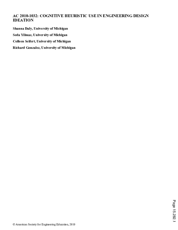 (PDF) Cognitive Heuristic Use In Engineering Design Ideation