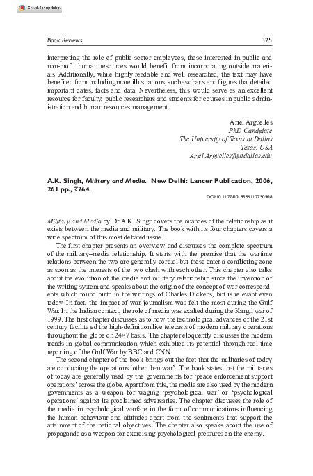 (PDF) Book review: A.K. Singh, Military and Media