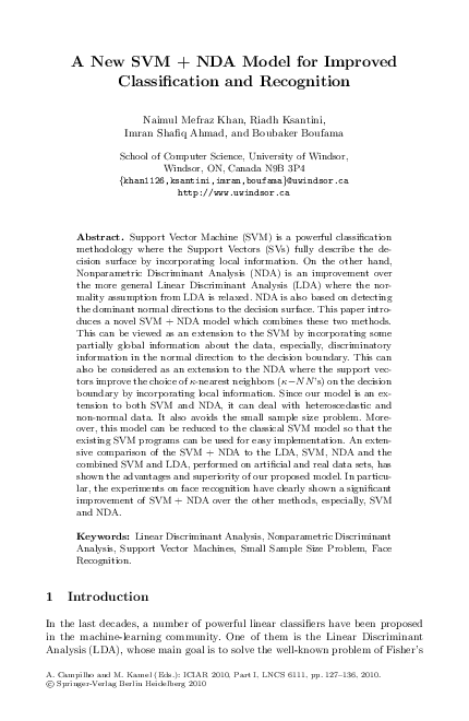 (PDF) A New SVM + NDA Model for Improved Classification and Recognition