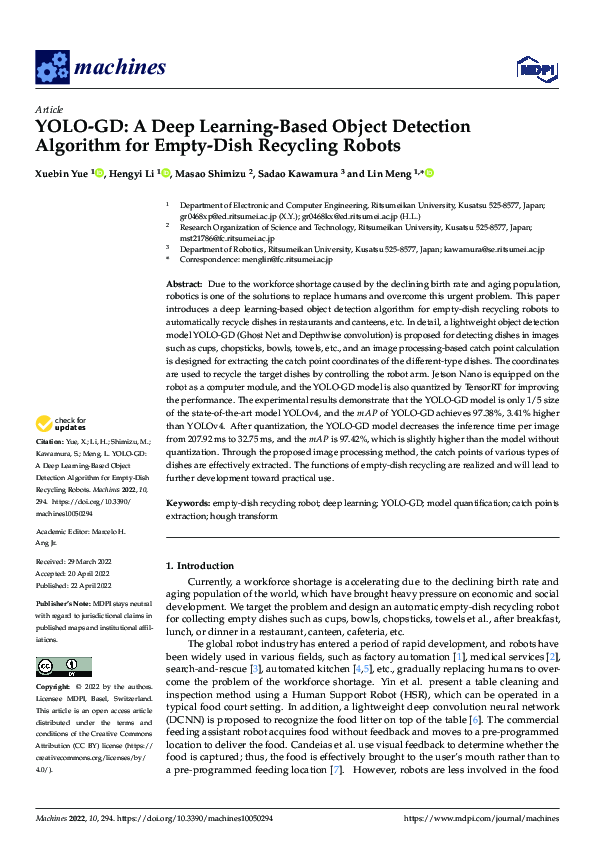 (PDF) YOLO-GD: A Deep Learning-Based Object Detection Algorithm for Empty-Dish Recycling Robots