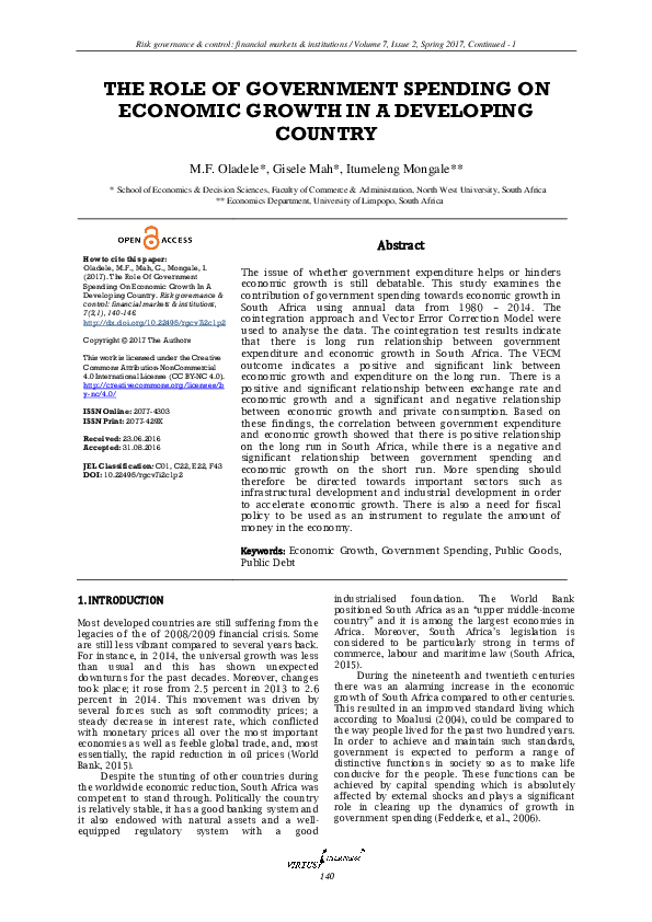 (PDF) The role of government spending on economic growth in a ...