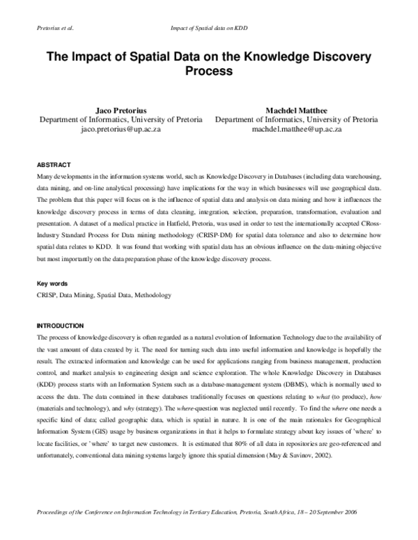 (PDF) The Impact of Spatial Data on the Knowledge Discovery Process