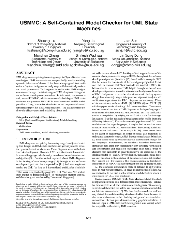 (PDF) USMMC: a self-contained model checker for UML state machines