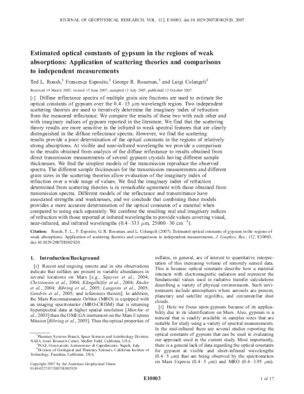 (PDF) Estimated optical constants of gypsum in the regions of weak absorptions: Application of ...