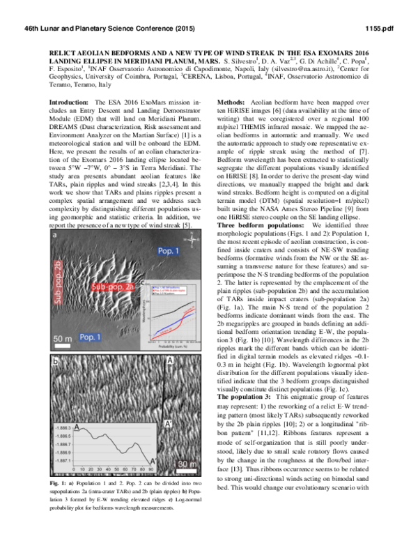 (PDF) Relict Aeolian Bedforms and a New Type of Wind Streak in the ESA ...