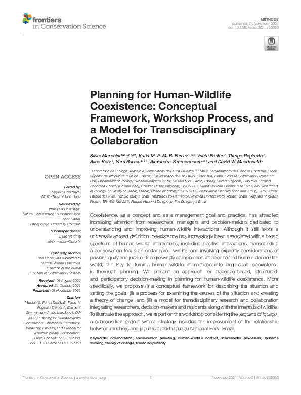 (PDF) Planning for Human-Wildlife Coexistence: Conceptual Framework, Workshop Process, and a ...