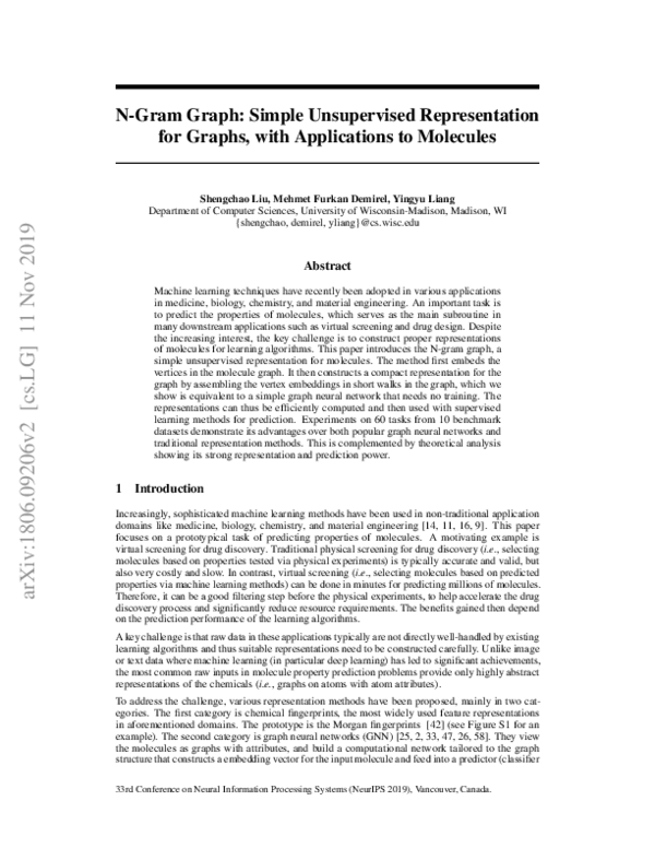 Pdf N Gram Graph Simple Unsupervised Representation For Graphs With