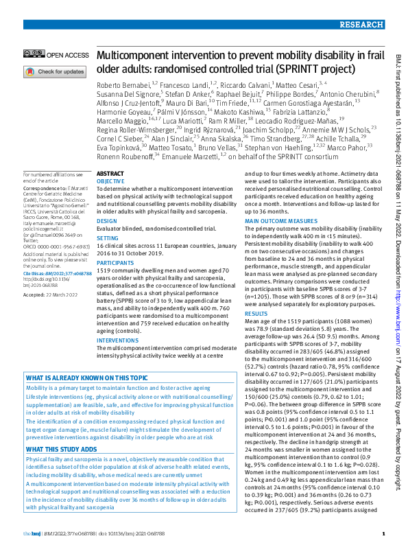(PDF) Multicomponent intervention to prevent mobility disability in ...