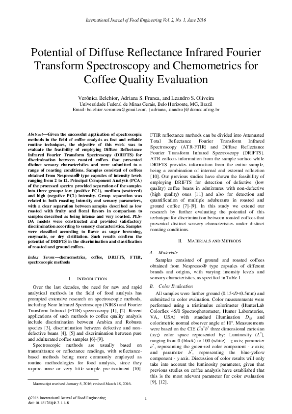 (PDF) Potential of Diffuse Reflectance Infrared Fourier Transform Spectroscopy and Chemometrics ...
