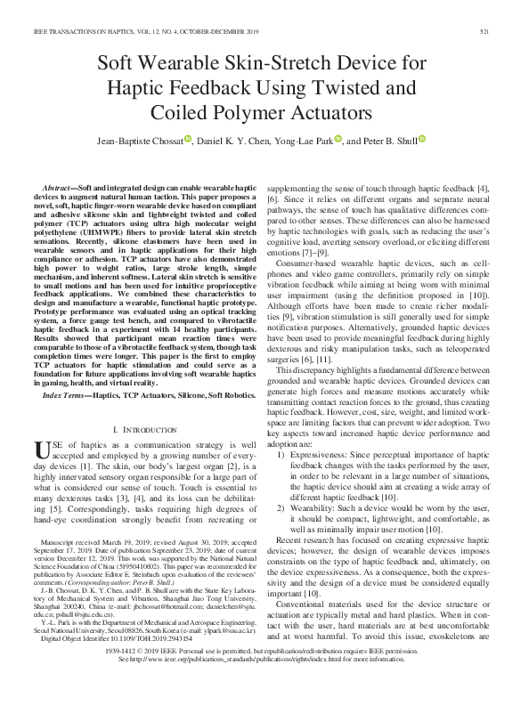 (PDF) Soft Wearable Skin-Stretch Device for Haptic Feedback Using Twisted and Coiled Polymer ...