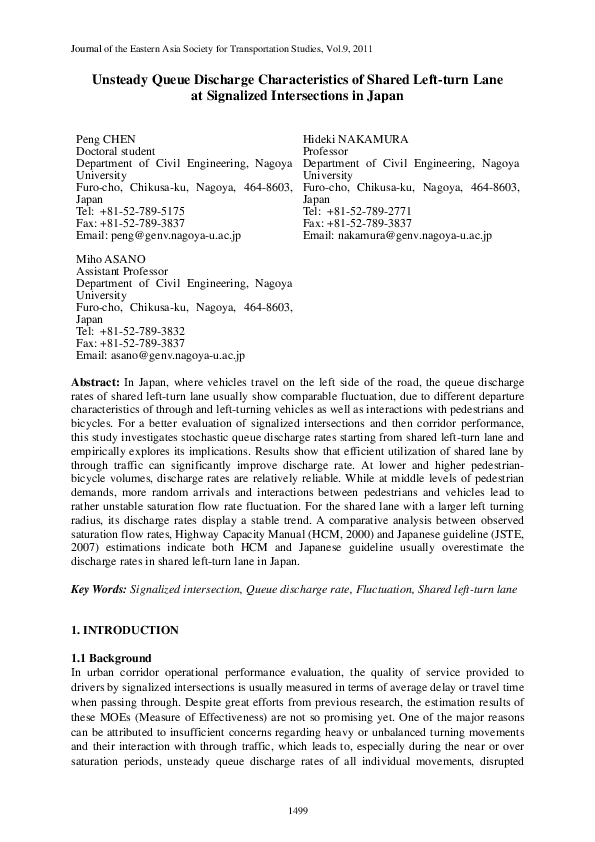 (PDF) Unsteady Queue Discharge Characteristics of Shared Left-turn Lane at Signalized ...